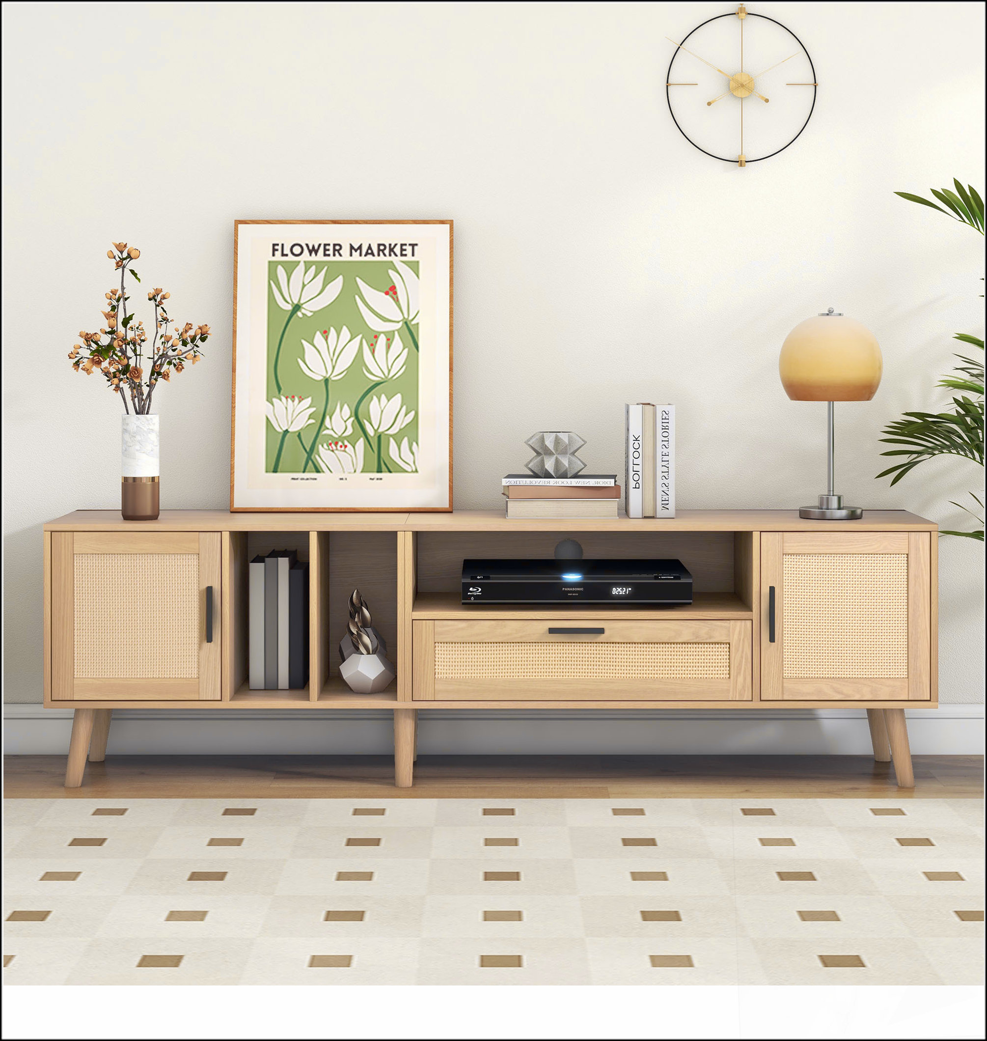 Latitude Run® TV Stand with Open Shelves, 80" TVs Stable support, multi-functional design ...